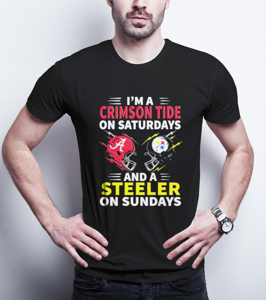 I'm A Crimson Tide On Saturdays And A Steeler On Sundays Football Helmet Fan Gear T-Shirt