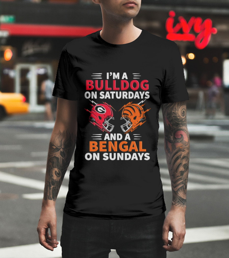 I'm A Bulldog On Saturdays And A Bengal On Sundays Football Helmets T-Shirt