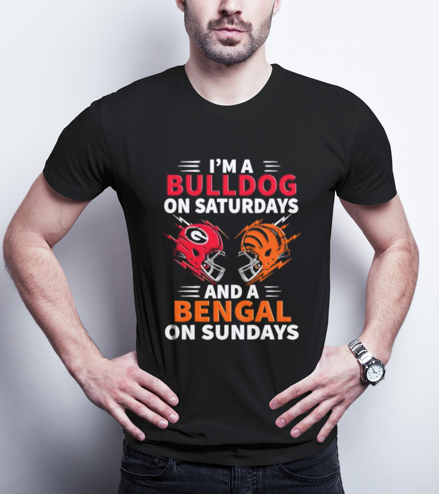 I'm A Bulldog On Saturdays And A Bengal On Sundays Football Helmets T-Shirt