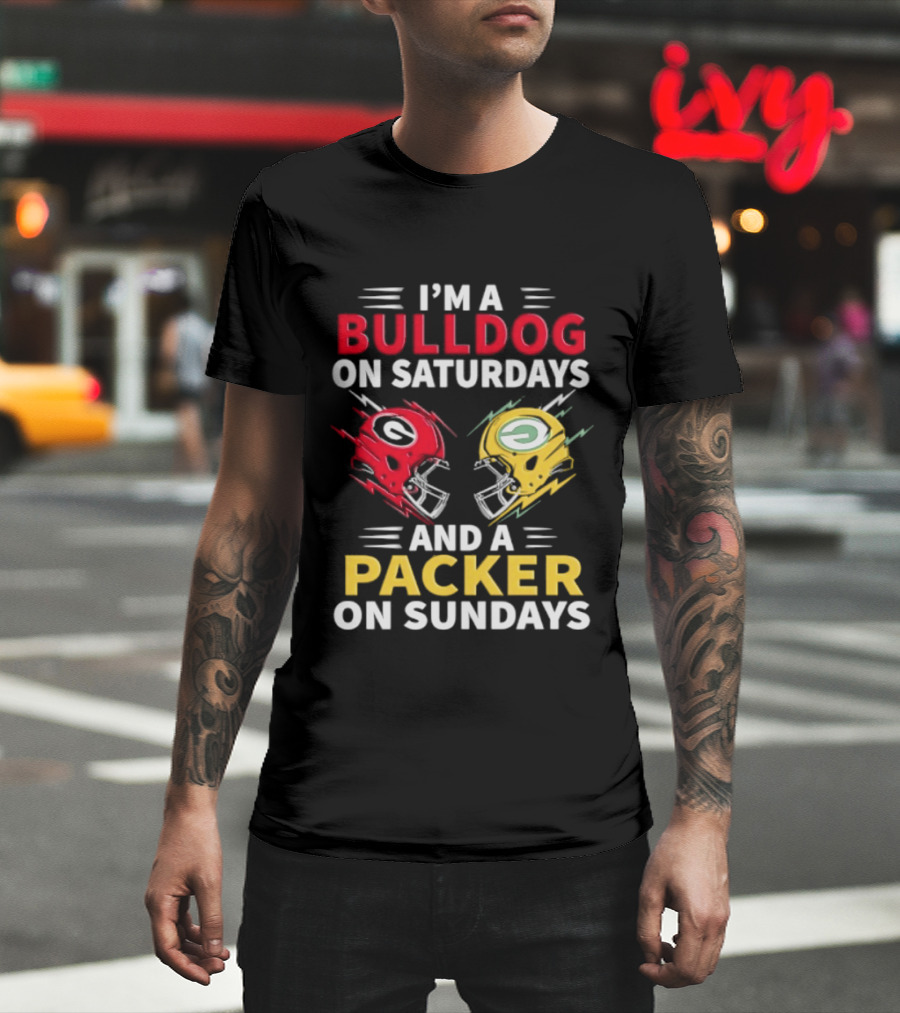 I'm A Bulldog On Saturdays And A Packer On Sundays Football Helmets T-Shirt