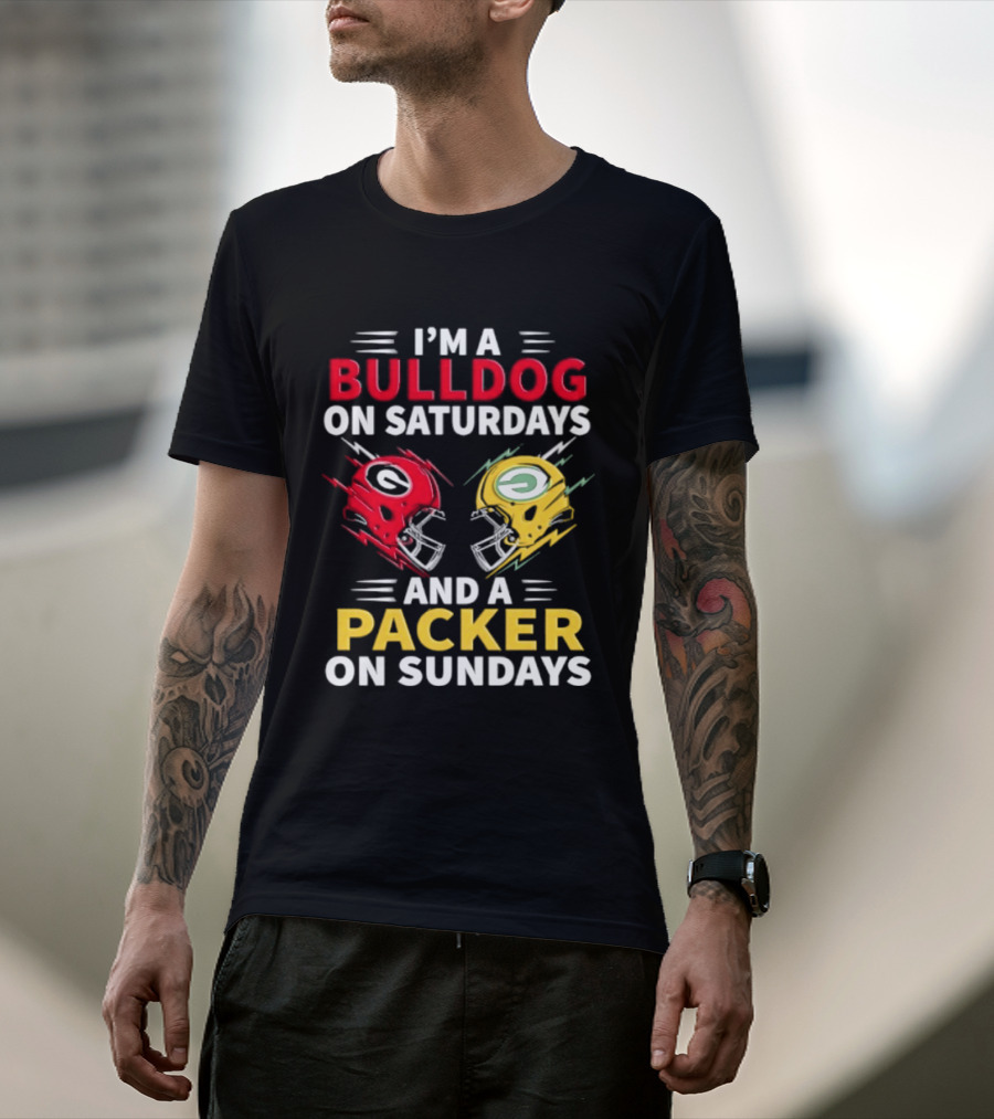 I'm A Bulldog On Saturdays And A Packer On Sundays Football Helmets T-Shirt
