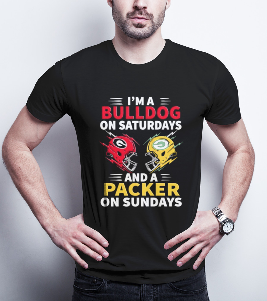 I'm A Bulldog On Saturdays And A Packer On Sundays Football Helmets T-Shirt