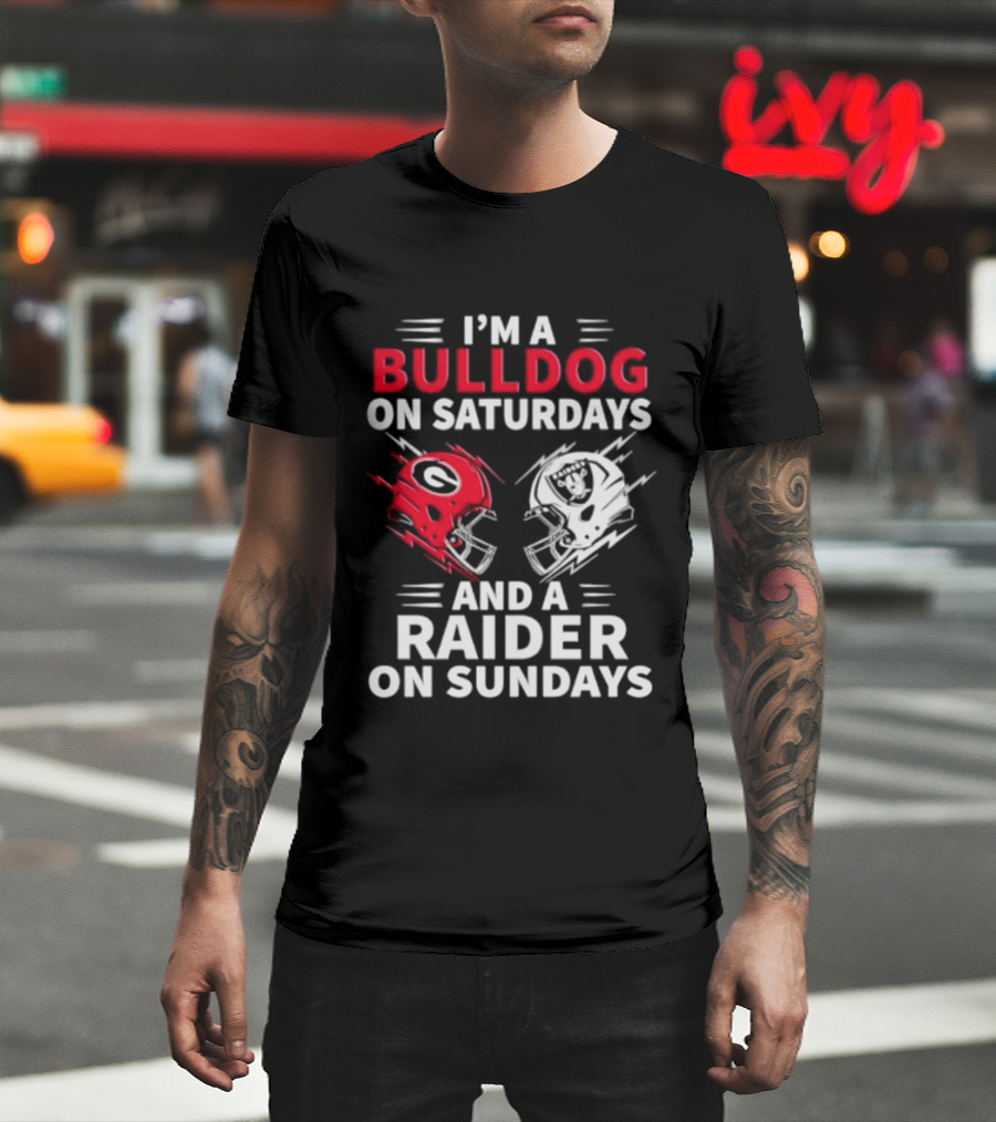 I'm A Bulldog On Saturdays And A Raider On Sundays Helmet Football T-Shirt