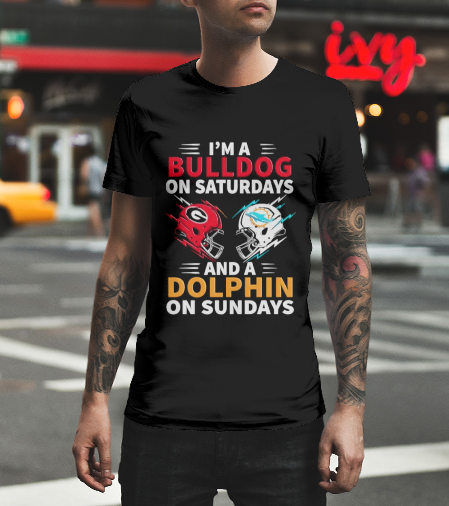 I'm A Bulldog On Saturdays And A Dolphin On Sundays Football Helmets T-Shirt