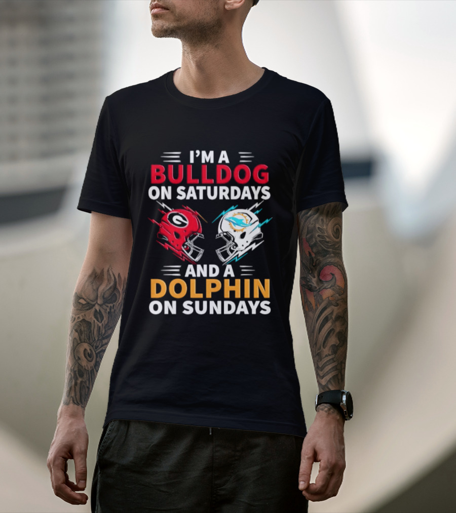 I'm A Bulldog On Saturdays And A Dolphin On Sundays Football Helmets T-Shirt