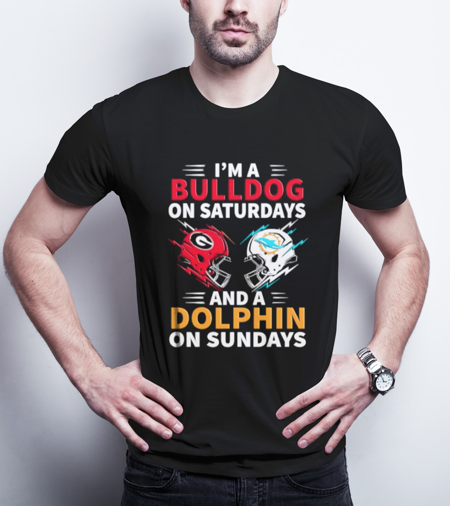 I'm A Bulldog On Saturdays And A Dolphin On Sundays Football Helmets T-Shirt