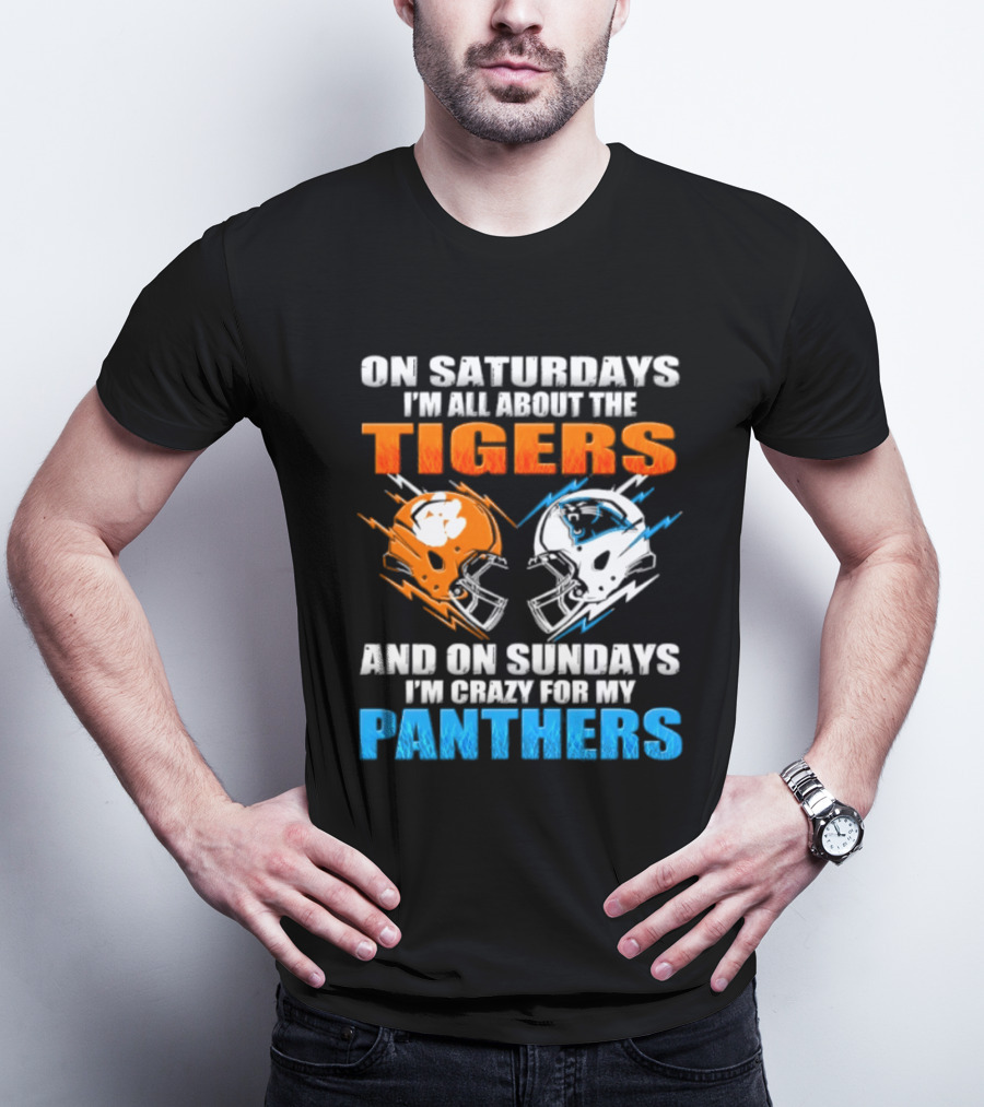 On Saturdays I'm All About The Tigers On Sundays I'm Crazy For My Panthers Football Helmet T-Shirt