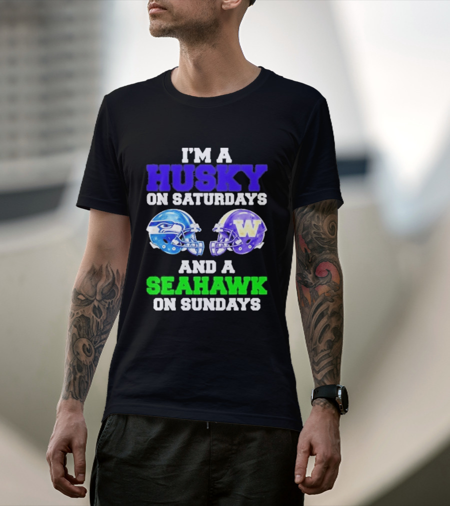 I'm A Husky On Saturdays And A Seahawk On Sundays Football Helmet Helmets T-Shirt