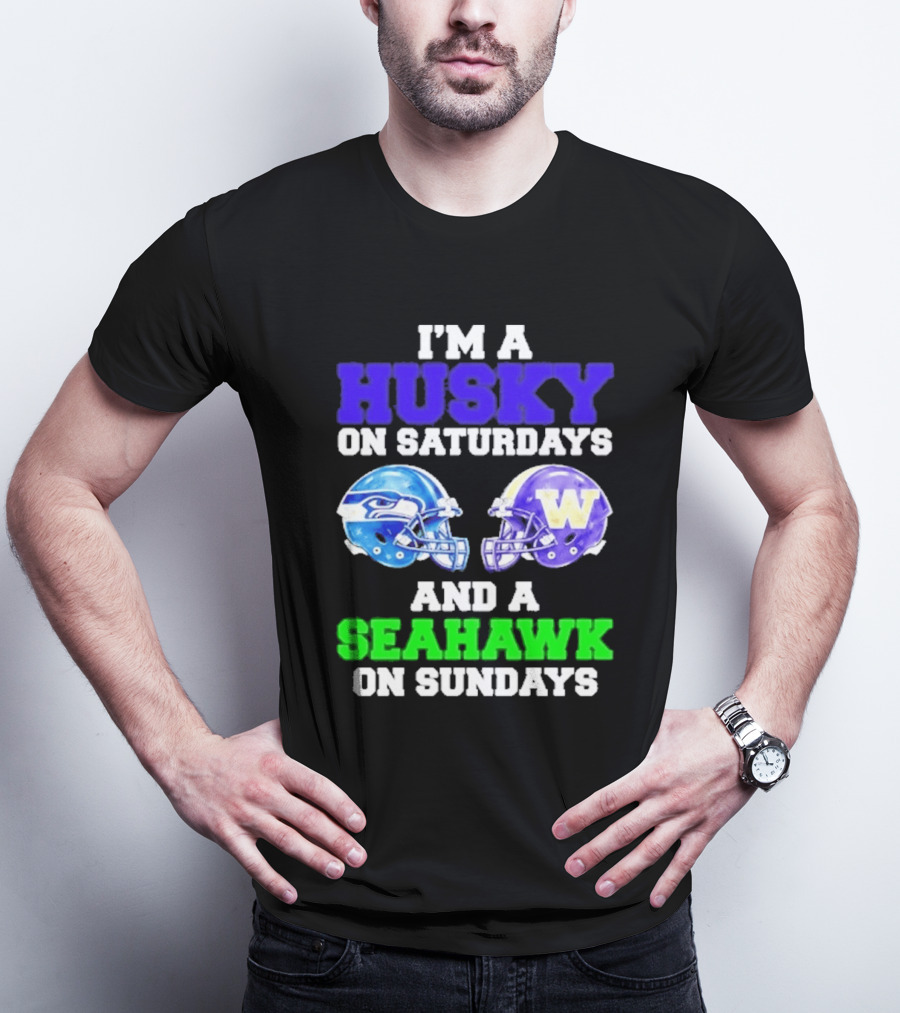 I'm A Husky On Saturdays And A Seahawk On Sundays Football Helmet Helmets T-Shirt