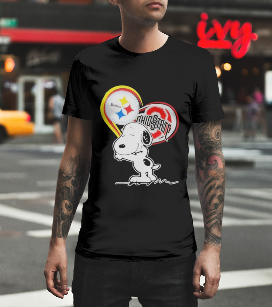 Pittsburgh Steelers Ohio State Buckeyes Snoopy Peanuts Heart T-Shirt