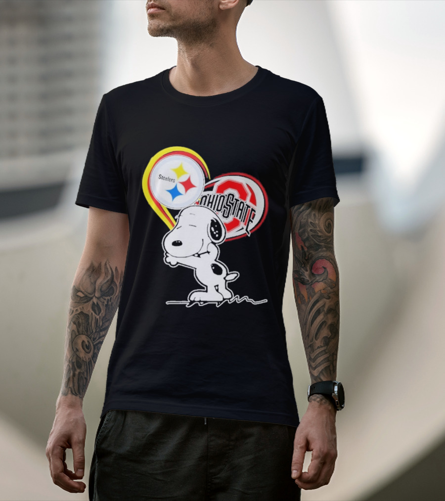 Pittsburgh Steelers Ohio State Buckeyes Snoopy Peanuts Heart T-Shirt