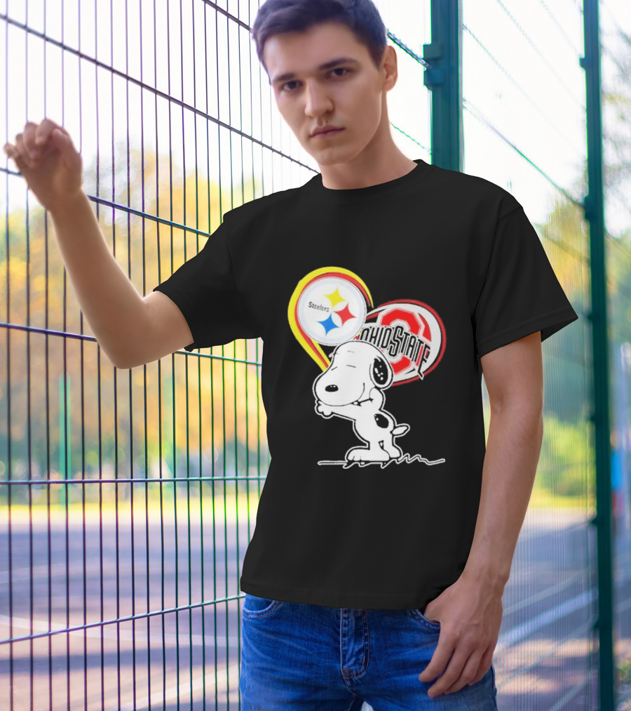 Pittsburgh Steelers Ohio State Buckeyes Snoopy Peanuts Heart T-Shirt