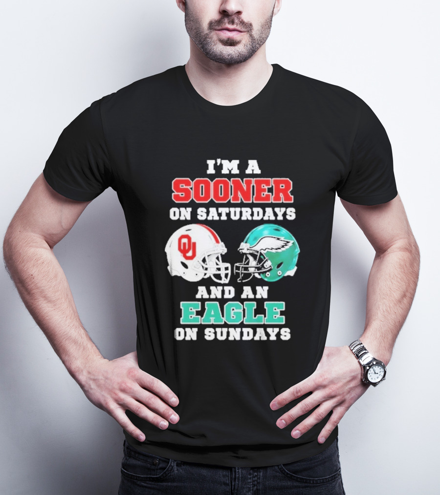 I'm A Sooner On Saturdays And An Eagle On Sundays Football Helmets T-Shirt