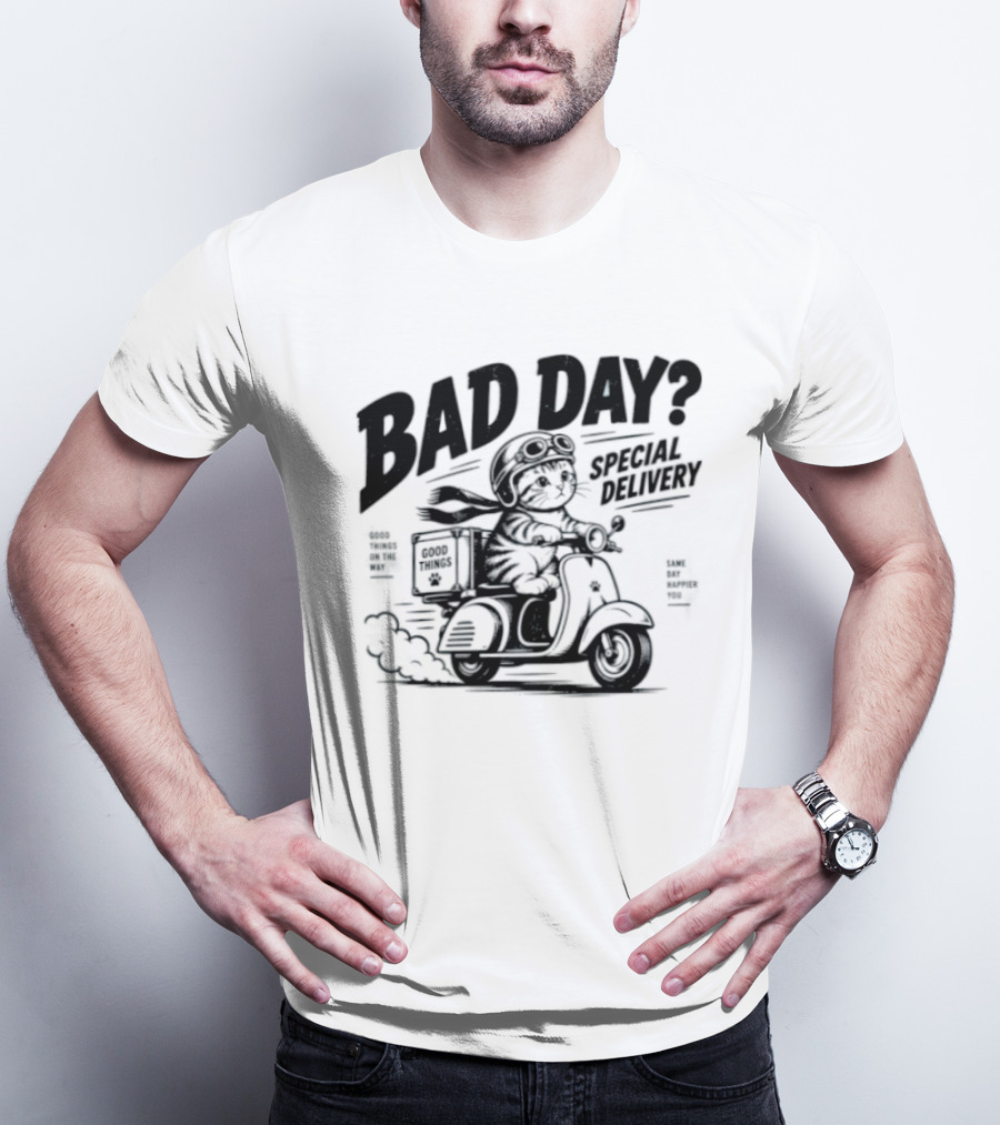 Bad Day Special Delivery Scooter Cat Adventure T-Shirt