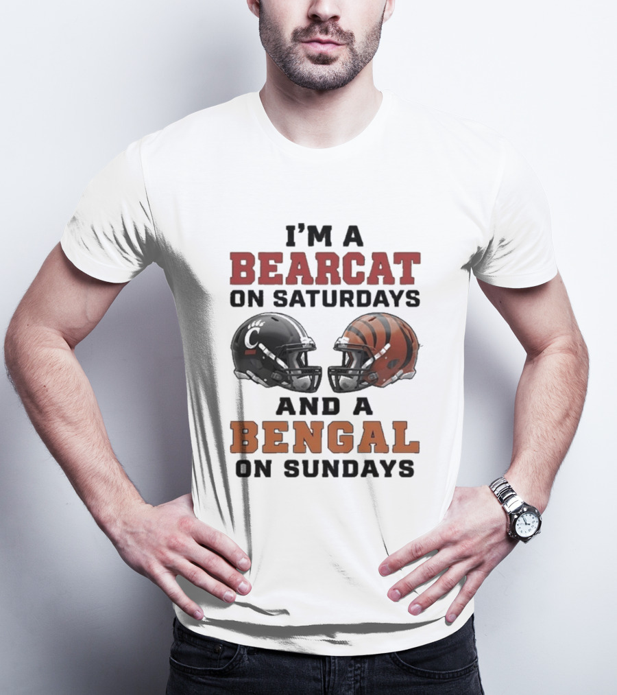 I'm A Bearcat On Saturdays And A Bengal On Sundays Football Helmet T-Shirt