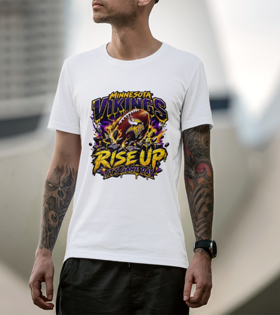 Minnesota Vikings Rise Up It's Game Day Football Vivid Color Explosion T-Shirt
