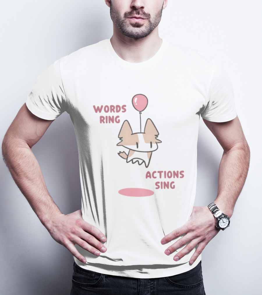 Words Ring Actions Sing Balloon Cat Drawing T-Shirt