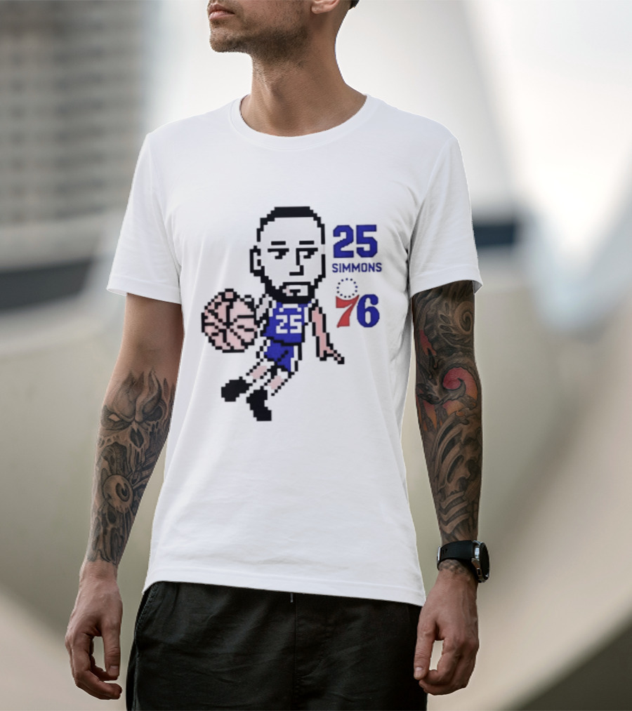 Ben Simmons 25 Philadelphia 76ers Pixel Art With Basketball T-Shirt