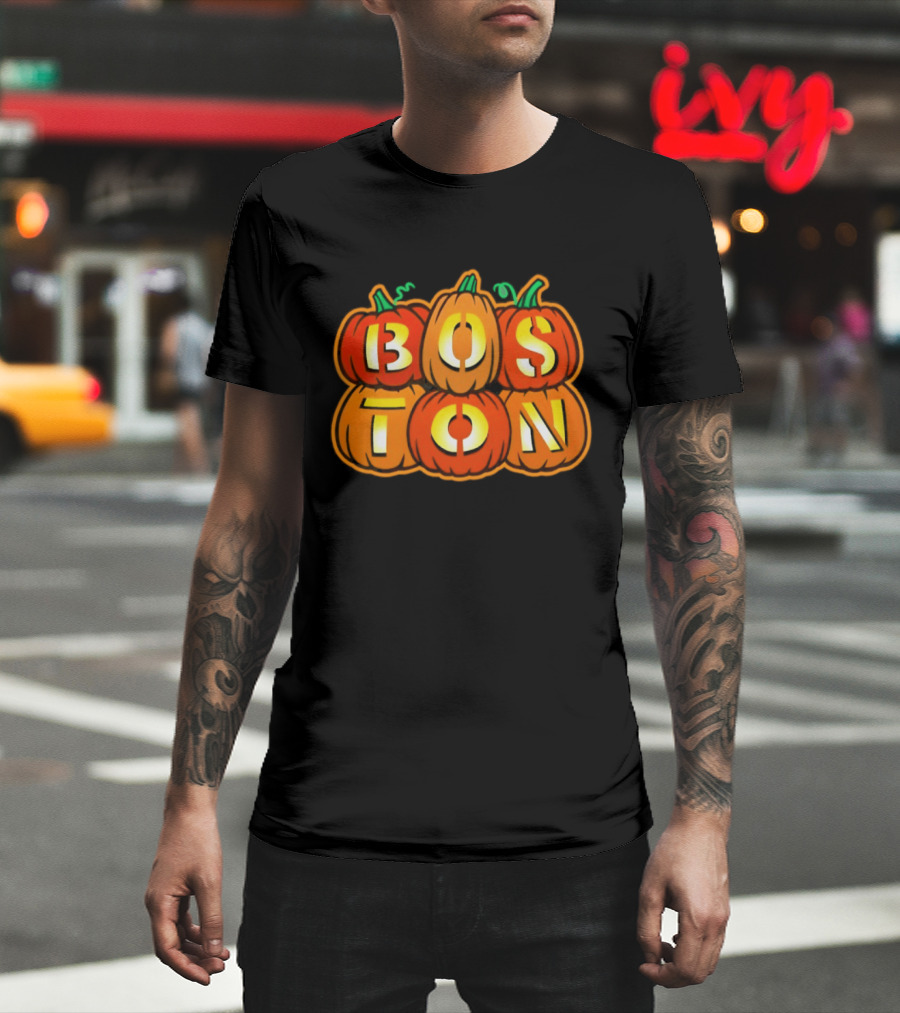 Boston Jack O' Lanterns Halloween Pumpkin Stack T-Shirt