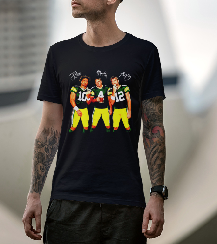 Brett Favre Aaron Rodgers Jordan Love Green Bay Packers Middle Finger Beer Smoking Signatures T-Shirt