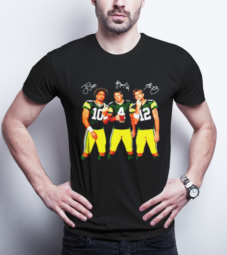 Brett Favre Aaron Rodgers Jordan Love Green Bay Packers Middle Finger Beer Smoking Signatures T-Shirt