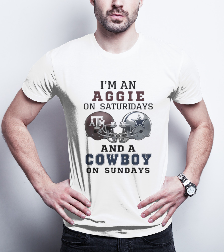 I'm An Aggie On Saturdays And A Cowboy On Sundays Football Helmets T-Shirt
