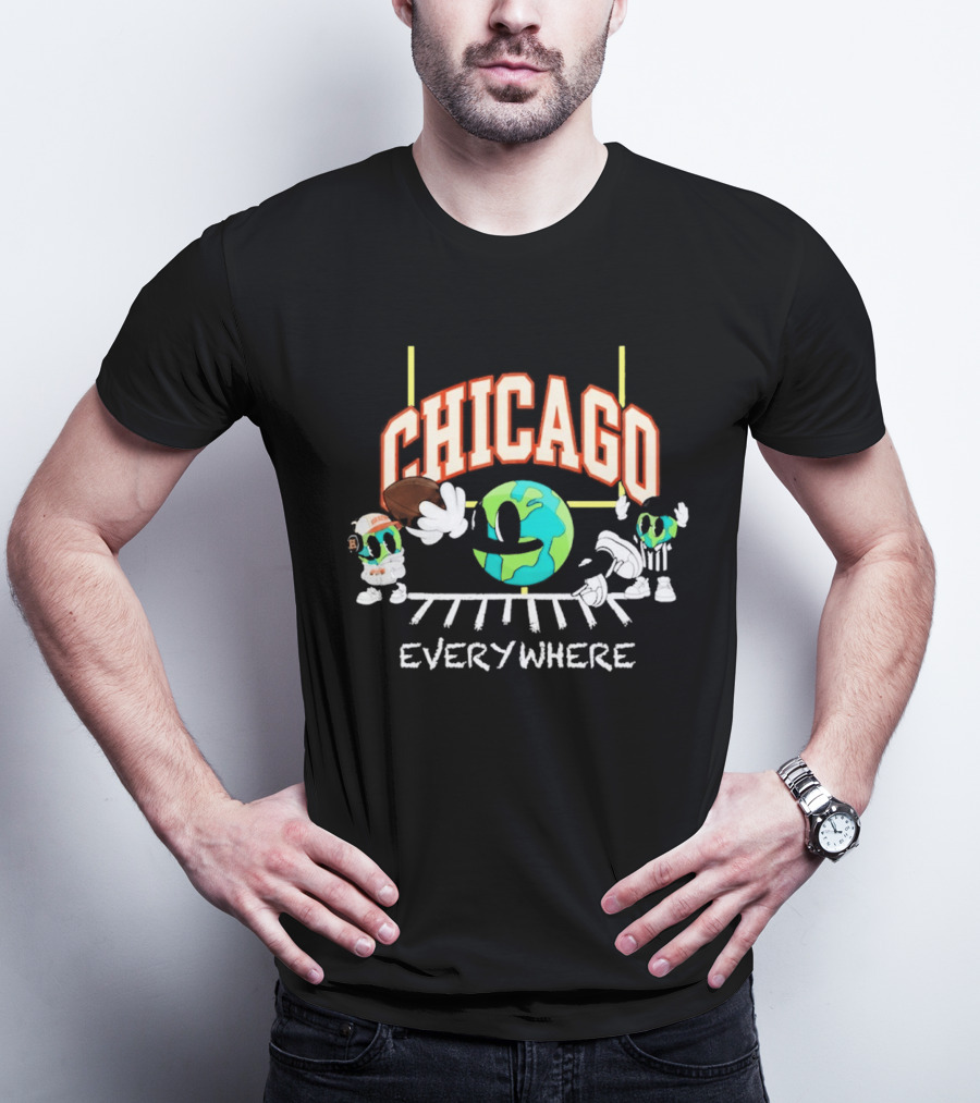 Chicago Football Everywhere Windy City Globe 2026 T-Shirt