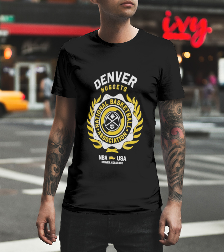 Denver Nuggets National Basketball Association NBA USA Laurel Crest Flocking 2026 T-Shirt