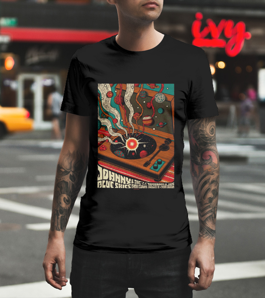 Johnny Blue Skies And The Dark Clouds Vancouver BC 2026 Event Live At Pacific Coliseum September 19 Vinyl Record Planets T-Shirt