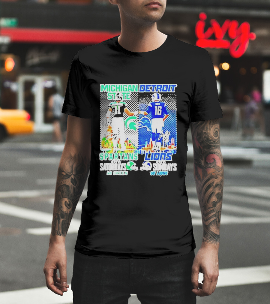 Michigan State Spartans Vs Detroit Lions Go Green Go Lions Football Showdown T-Shirt