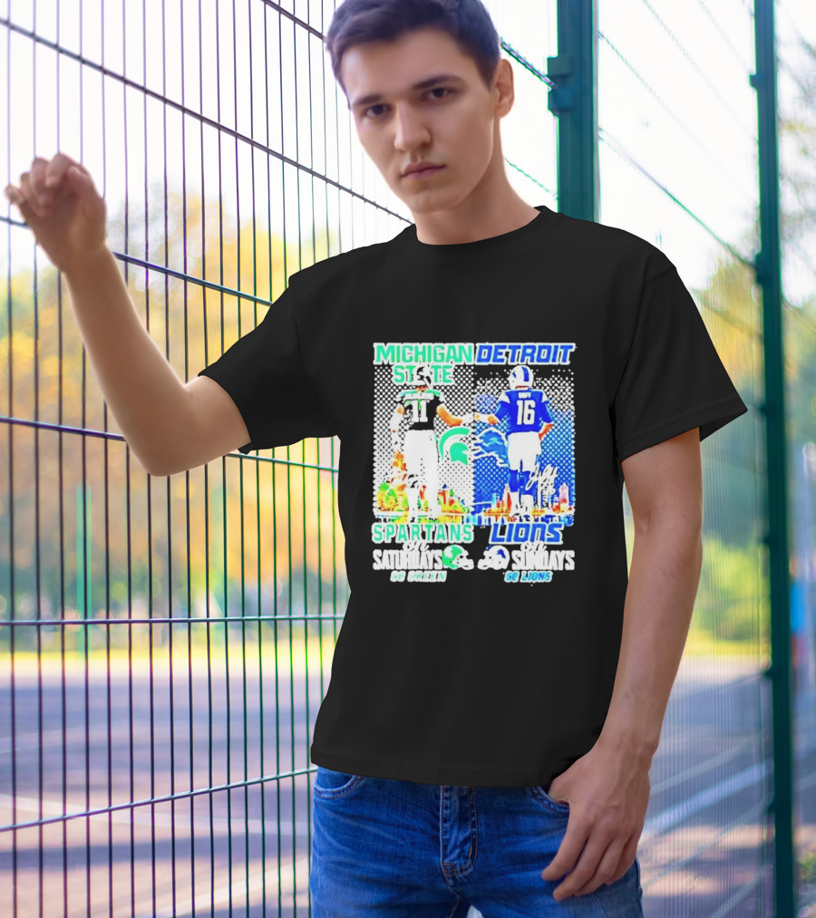Michigan State Spartans Vs Detroit Lions Go Green Go Lions Football Showdown T-Shirt
