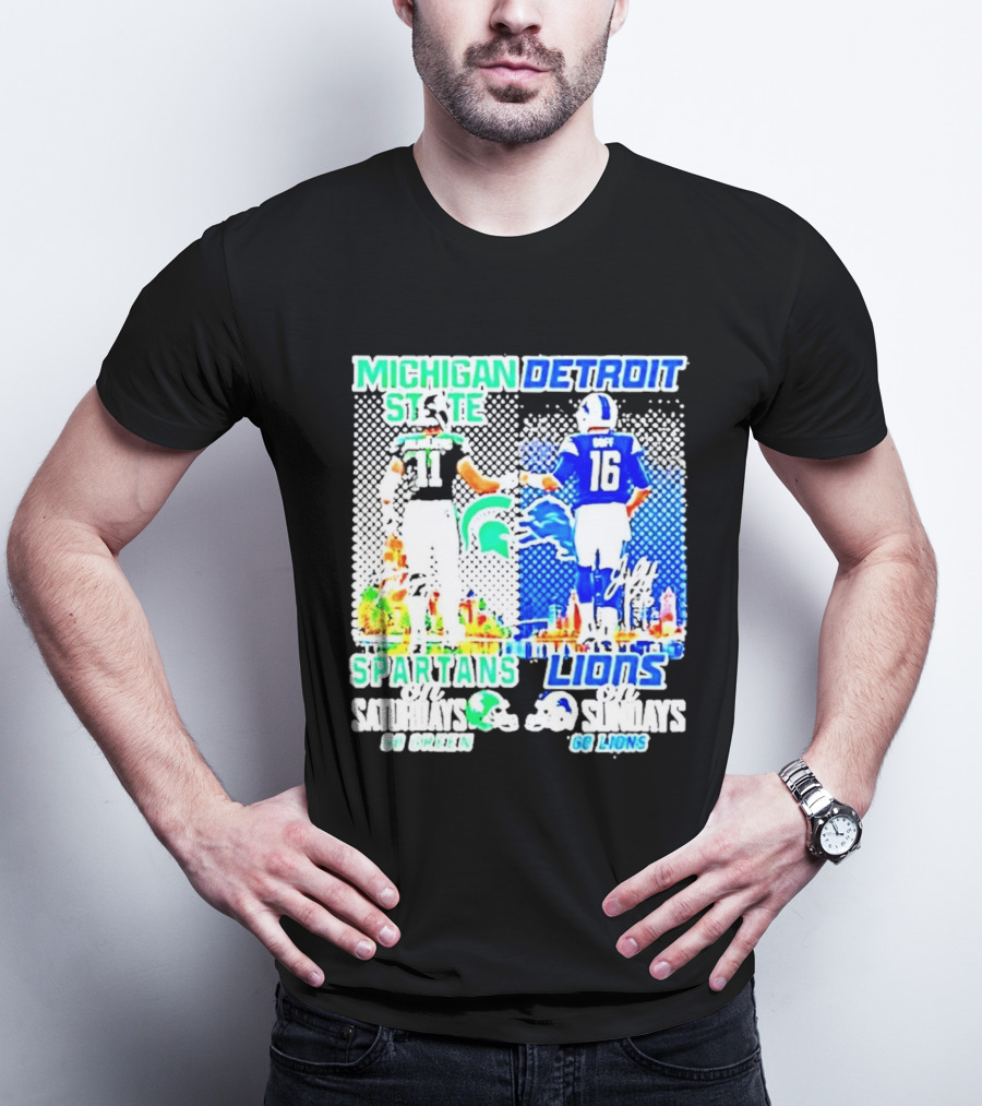 Michigan State Spartans Vs Detroit Lions Go Green Go Lions Football Showdown T-Shirt