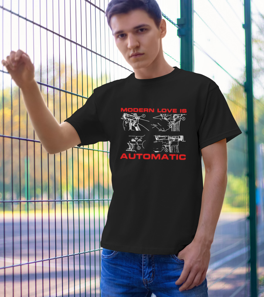 Modern Love Is Automatic AR15 Rifle Blueprint Diagram T-Shirt