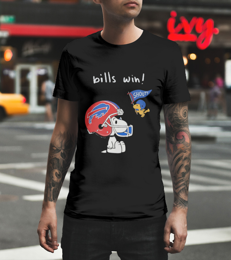 Snoopy Woodstock Buffalo Bills Win Shout Football T-Shirt