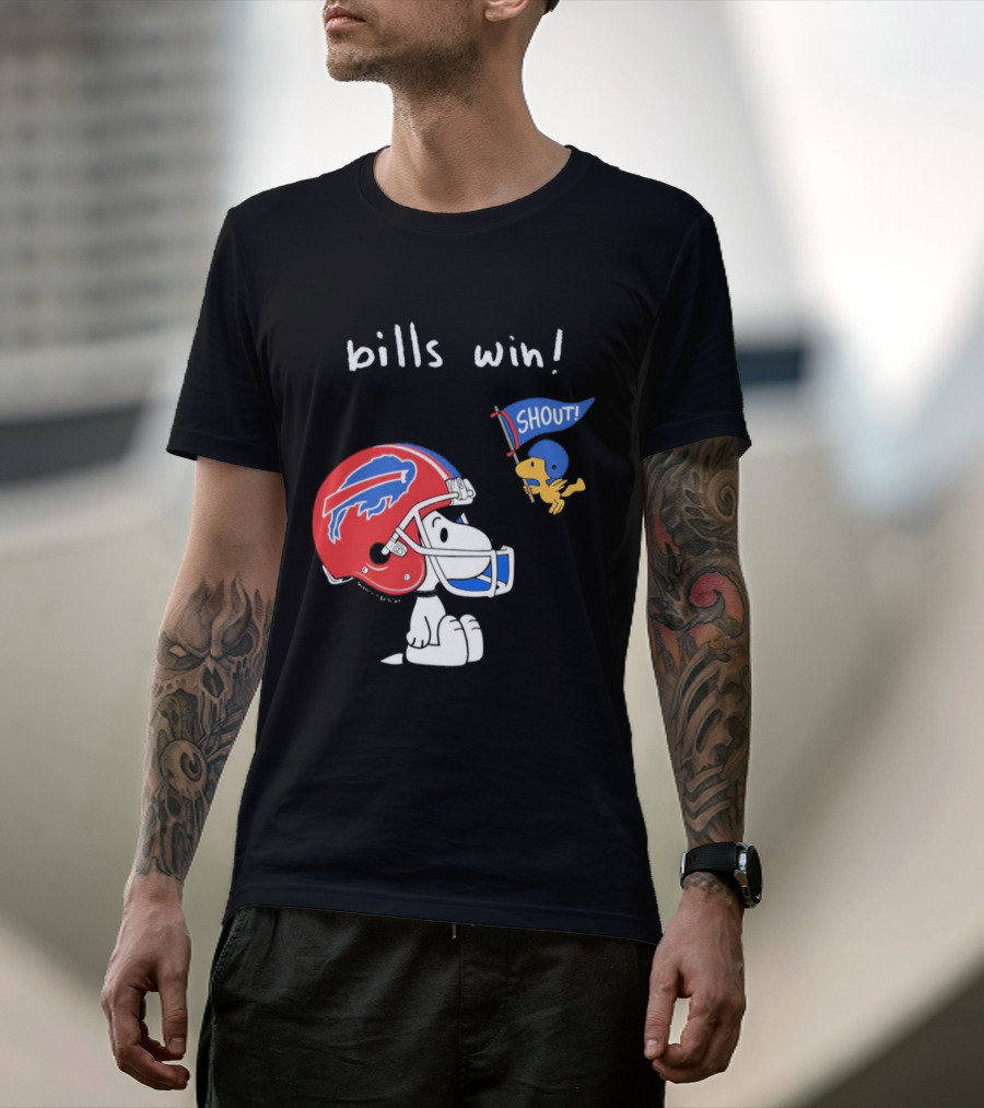 Snoopy Woodstock Buffalo Bills Win Shout Football T-Shirt