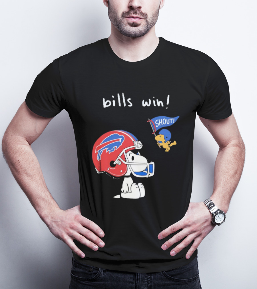 Snoopy Woodstock Buffalo Bills Win Shout Football T-Shirt
