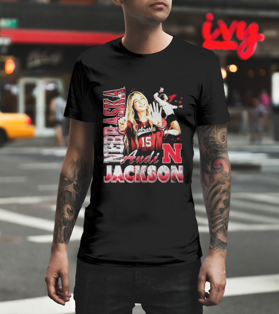 Andi Jackson 15 Nebraska Cornhuskers Collage T-Shirt