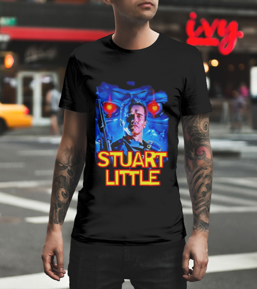 Stuart Little Arnold Schwarzenegger Parody Skynet Cyborg Fusion T-Shirt