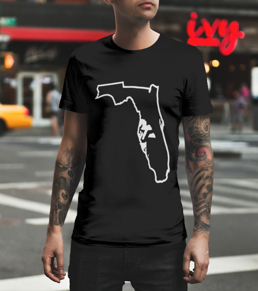 Florida State Outline Map White On Black T-Shirt