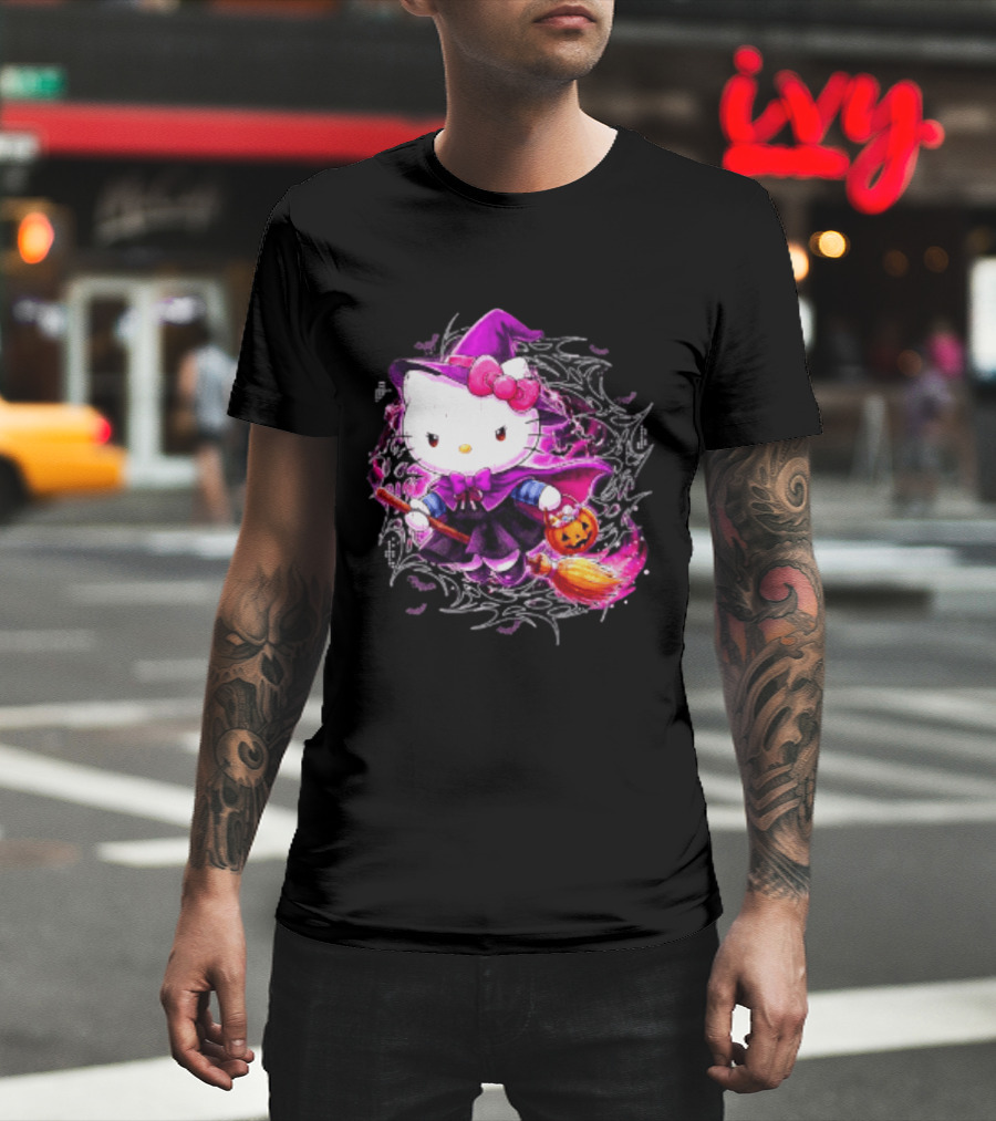Hello Kitty Witch Sanrio Halloween Trick Or Treat Broom Pumpkin T-Shirt