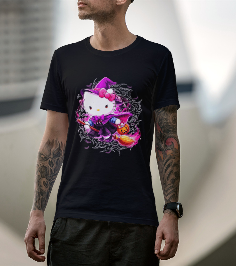 Hello Kitty Witch Sanrio Halloween Trick Or Treat Broom Pumpkin T-Shirt
