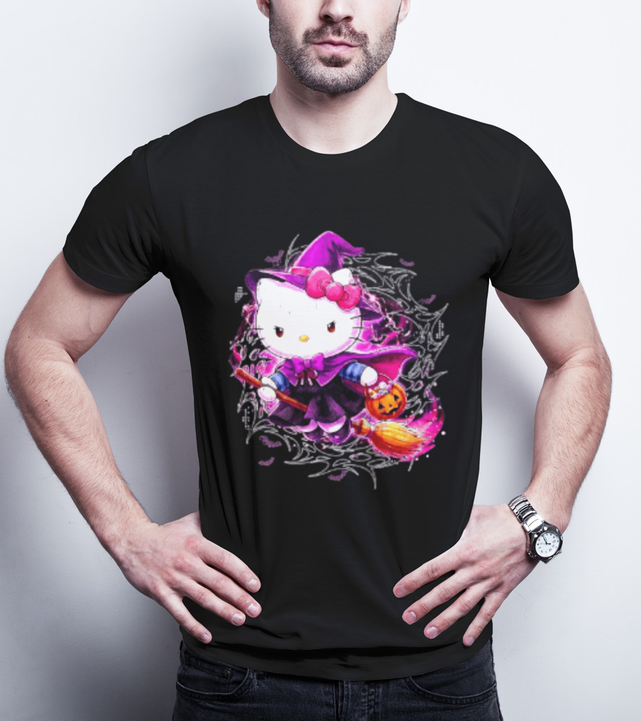 Hello Kitty Witch Sanrio Halloween Trick Or Treat Broom Pumpkin T-Shirt