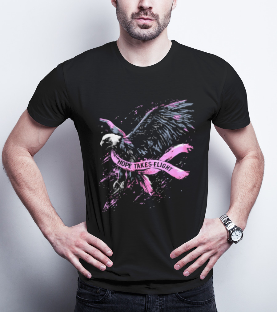 Hope Takes Flight Breast Cancer Awareness Pink Ribbon Eagle T-Shirt