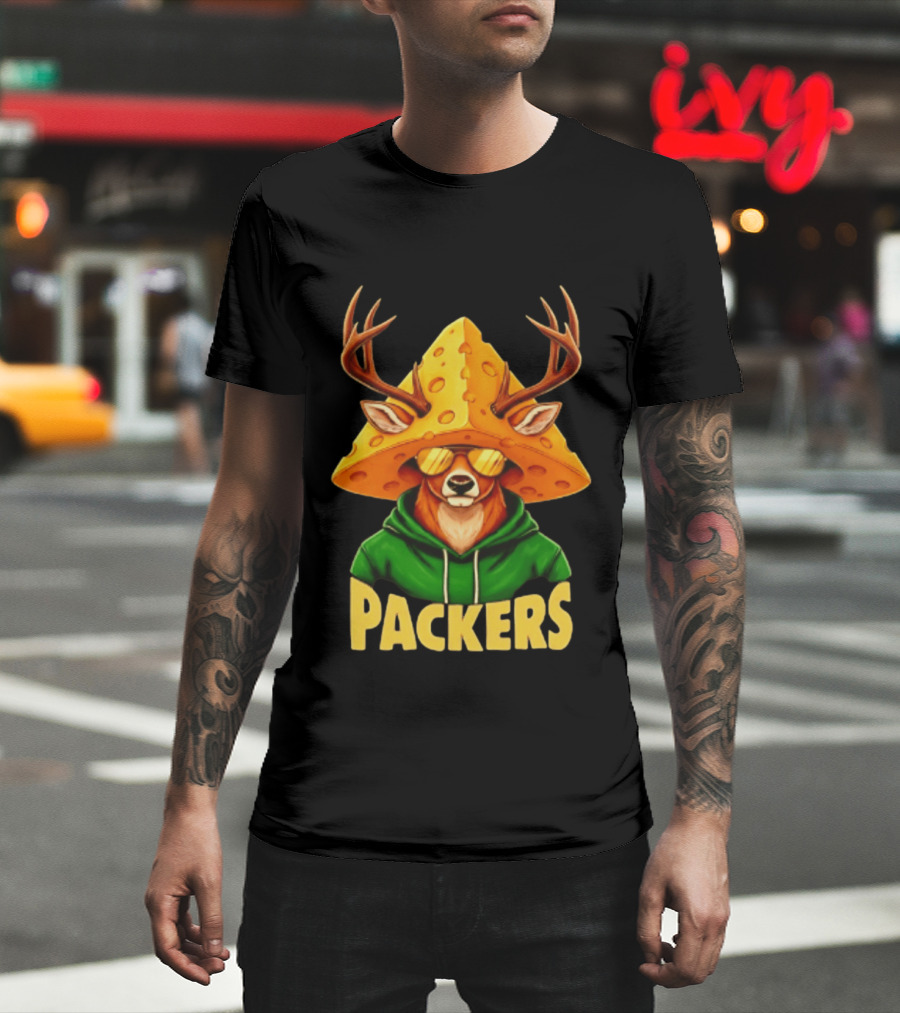 Cheesehead Deer Packers Fan Gear Green Bay Football T-Shirt