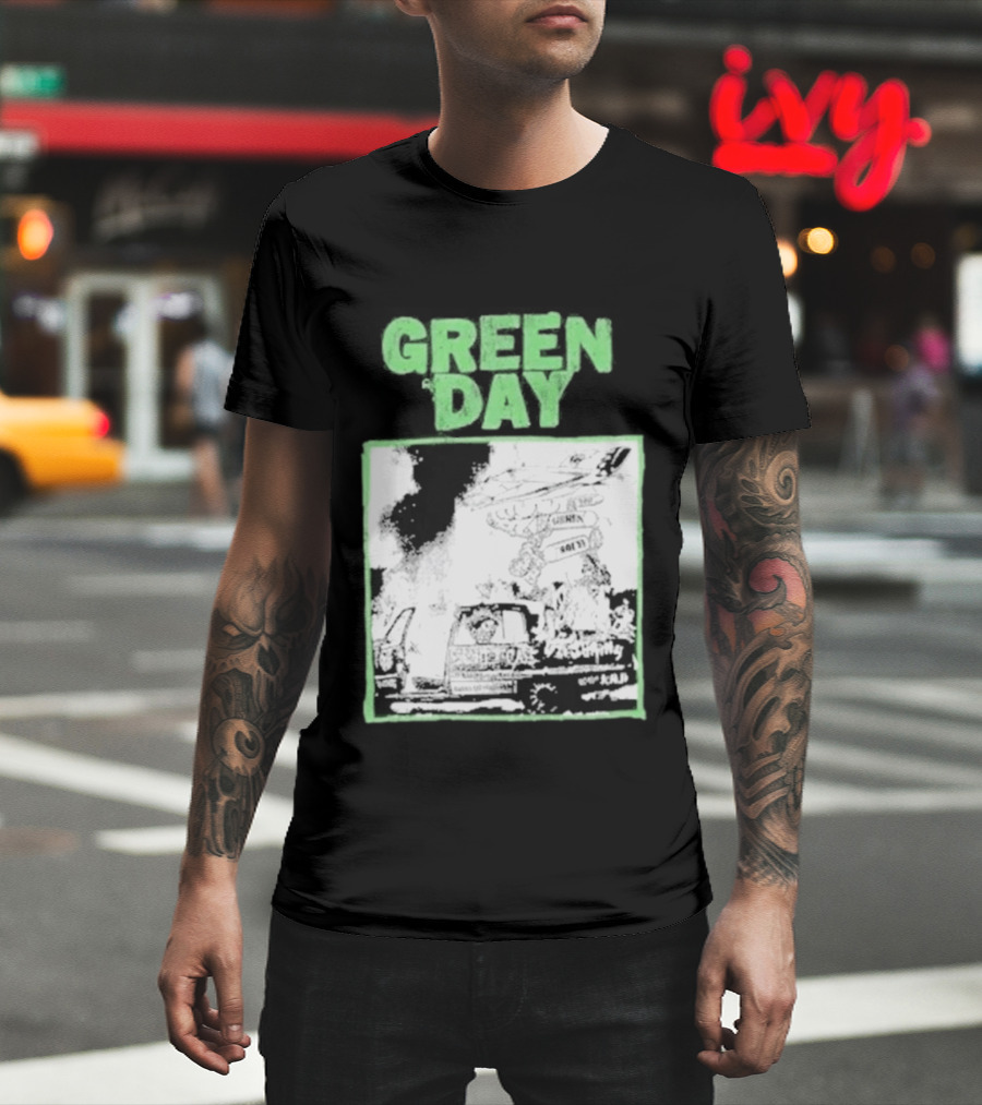 Green Day Riot Trio Vintage Sketch T-Shirt