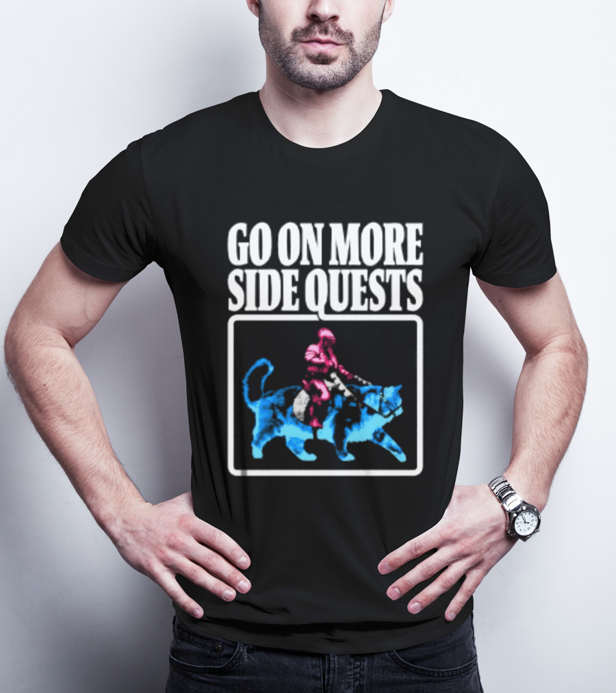 Go On More Side Quests Knight Riding Cat Pixel T-Shirt