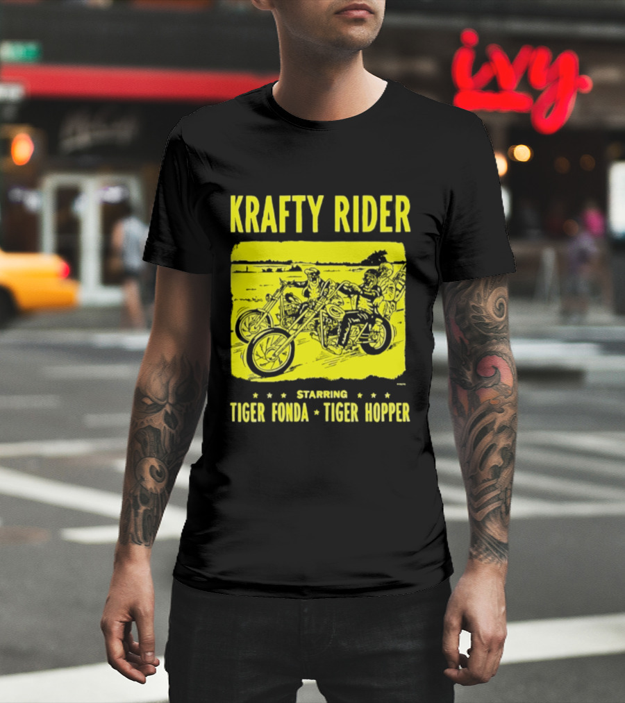 Krafty Rider Starring Tiger Fonda Tiger Hopper Vintage Motorcycle Adventure T-Shirt