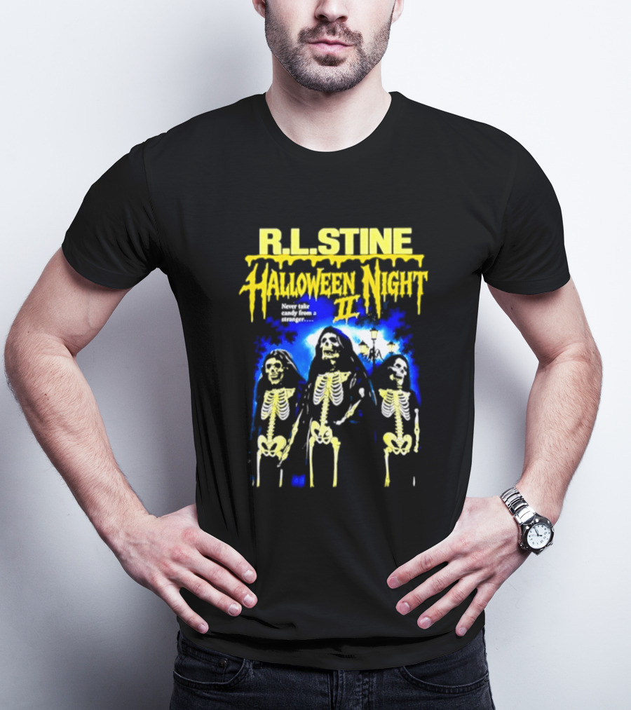 R.L. Stine Halloween Night II Never Take Candy From A Stranger Skeleton Trio T-Shirt