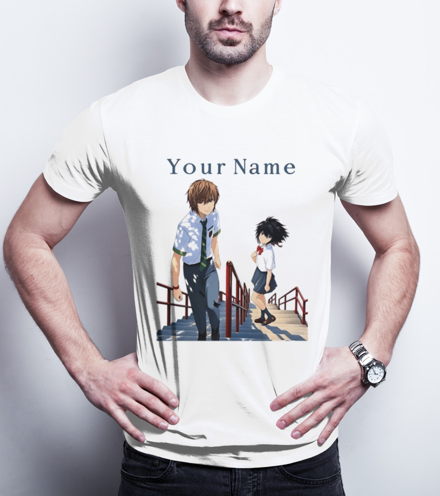 Light Yagami And Your Name Anime Crossover Stairs Scene T-Shirt