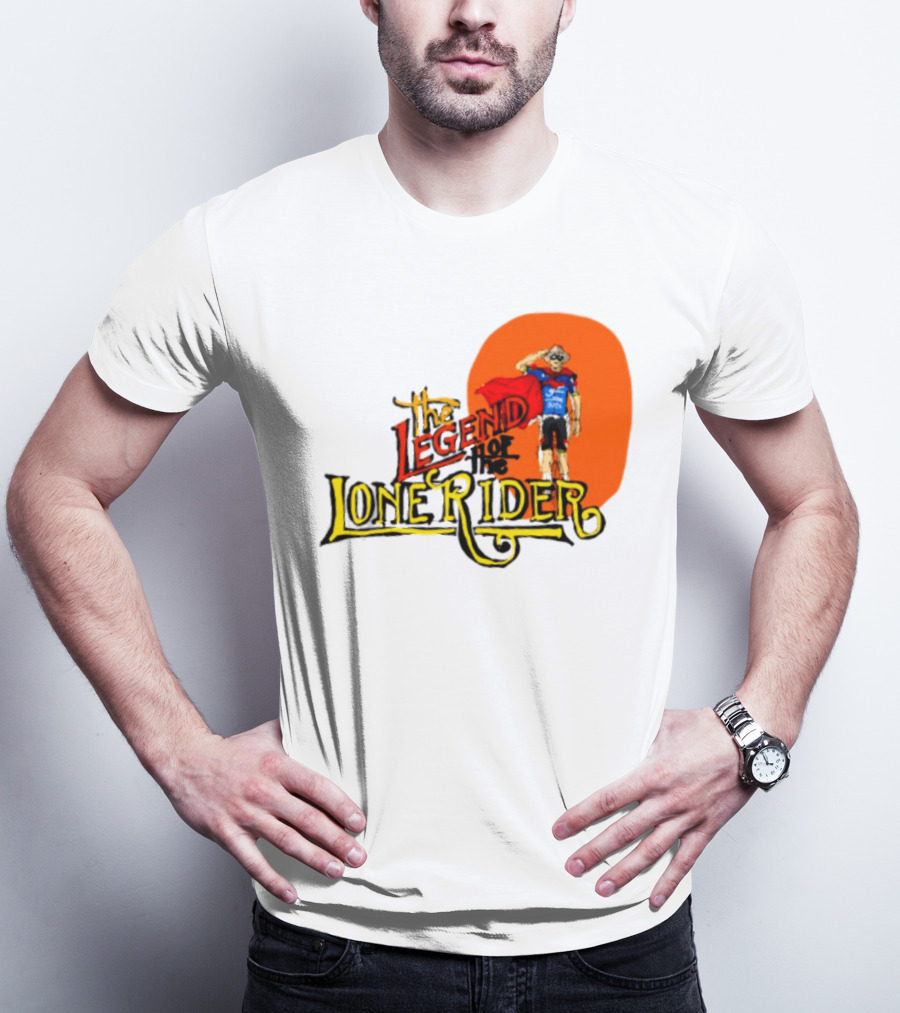 Legend Of The Lone Rider Cyclist Red Cape Blue Outfit T-Shirt